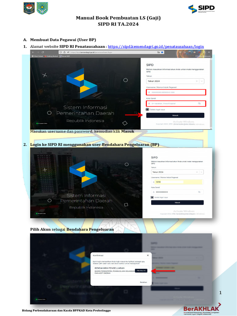 Manual Book Pembuatan LS Gaji SIPD RI TA.2024-3 | PDF