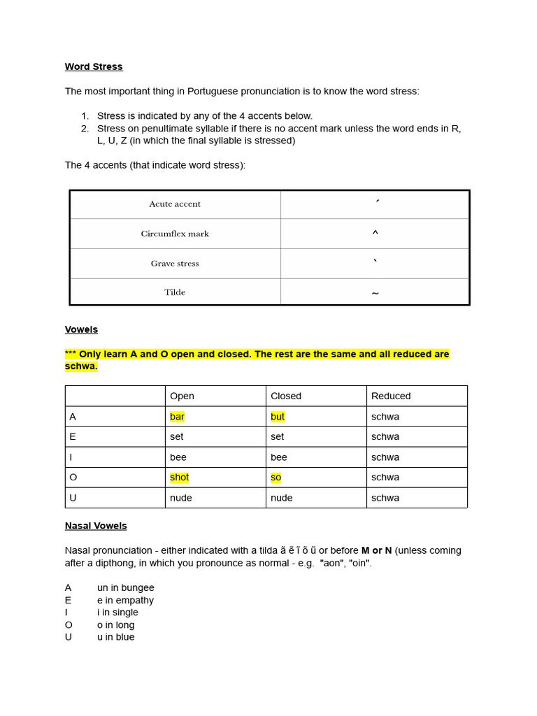 European Portuguese Pronunciation Guide | PDF