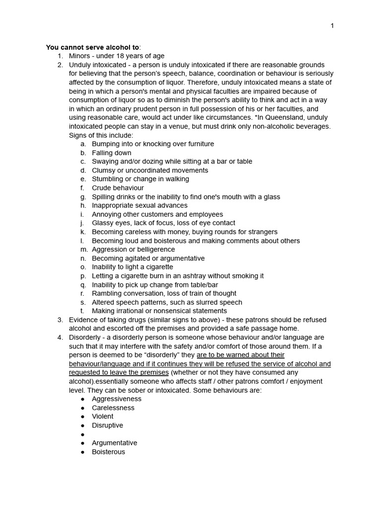 Liquor Service Guidelines | PDF