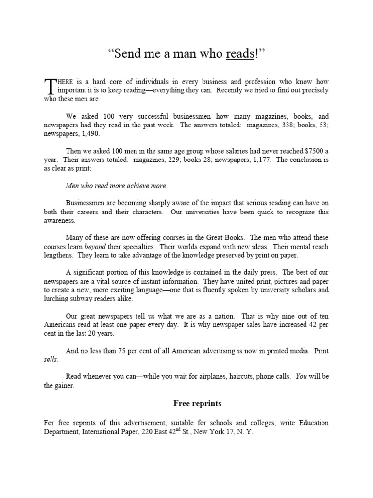 "Send Me A Man Who Reads!": Men Who Read More Achieve More | PDF