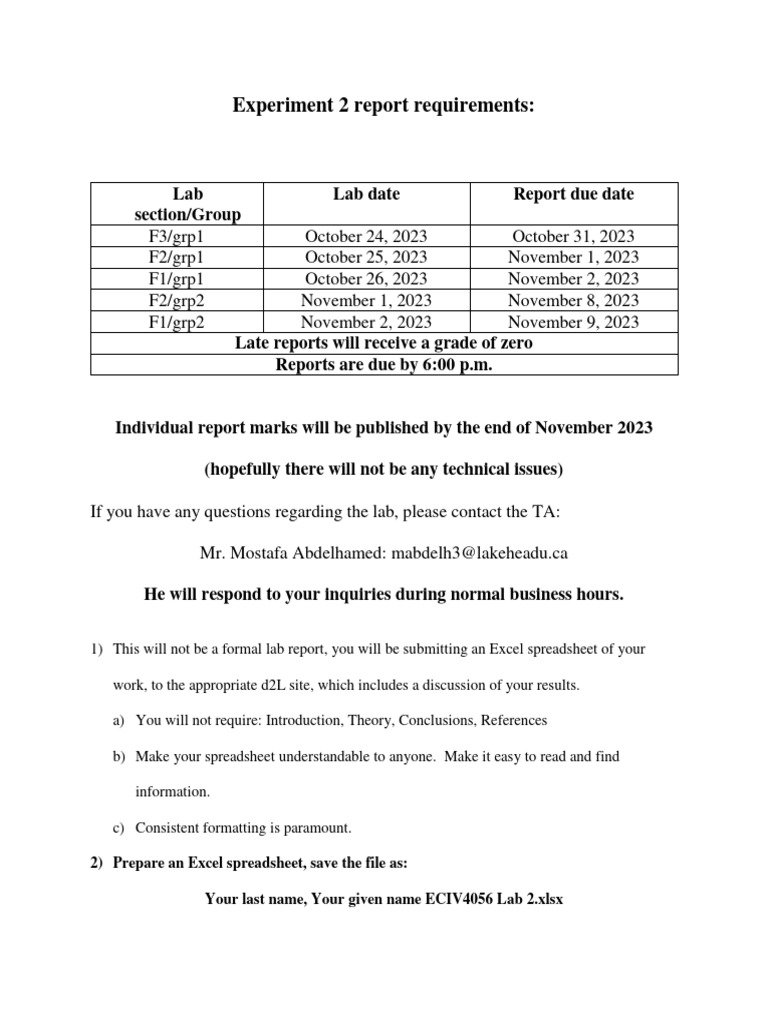 Experiment 2 Information and Report Requirements | PDF