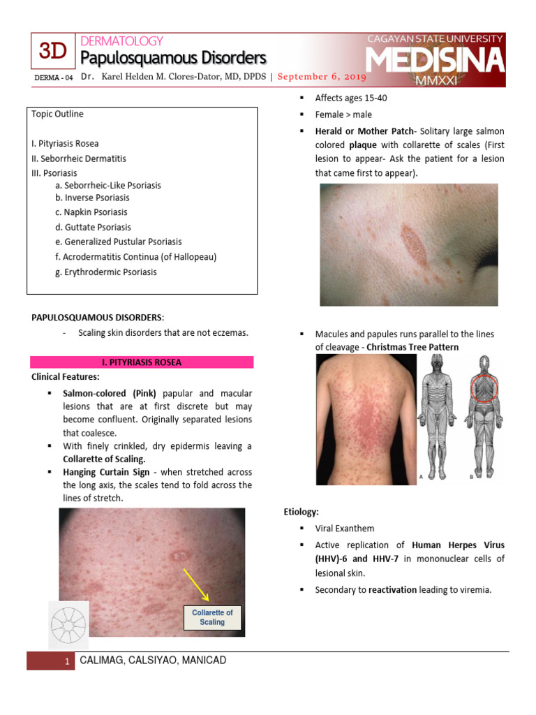 Derma Lecture 3 - Papulosquamous Disorders | PDF