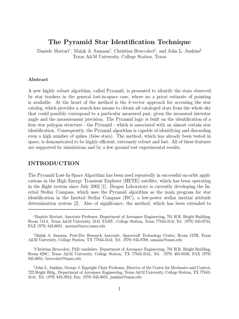The Pyramid Star Identification Technique | PDF | Triangle | Sine
