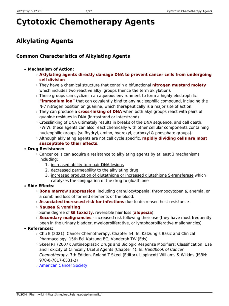 Cytotoxic Chemotherapy Agents | PDF