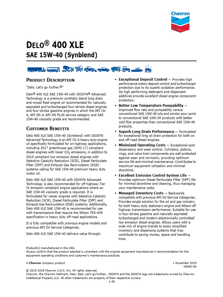 Chevron Delo 400 Xle 15W-40 | PDF
