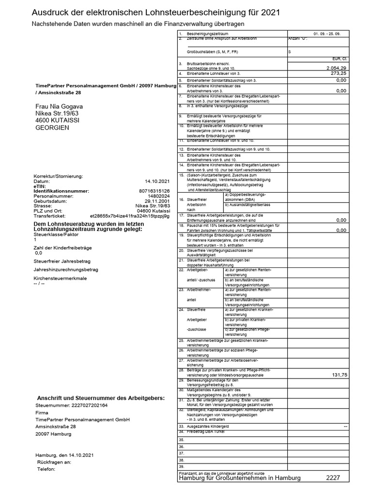 Lohnsteuerbescheinigung 1 | PDF