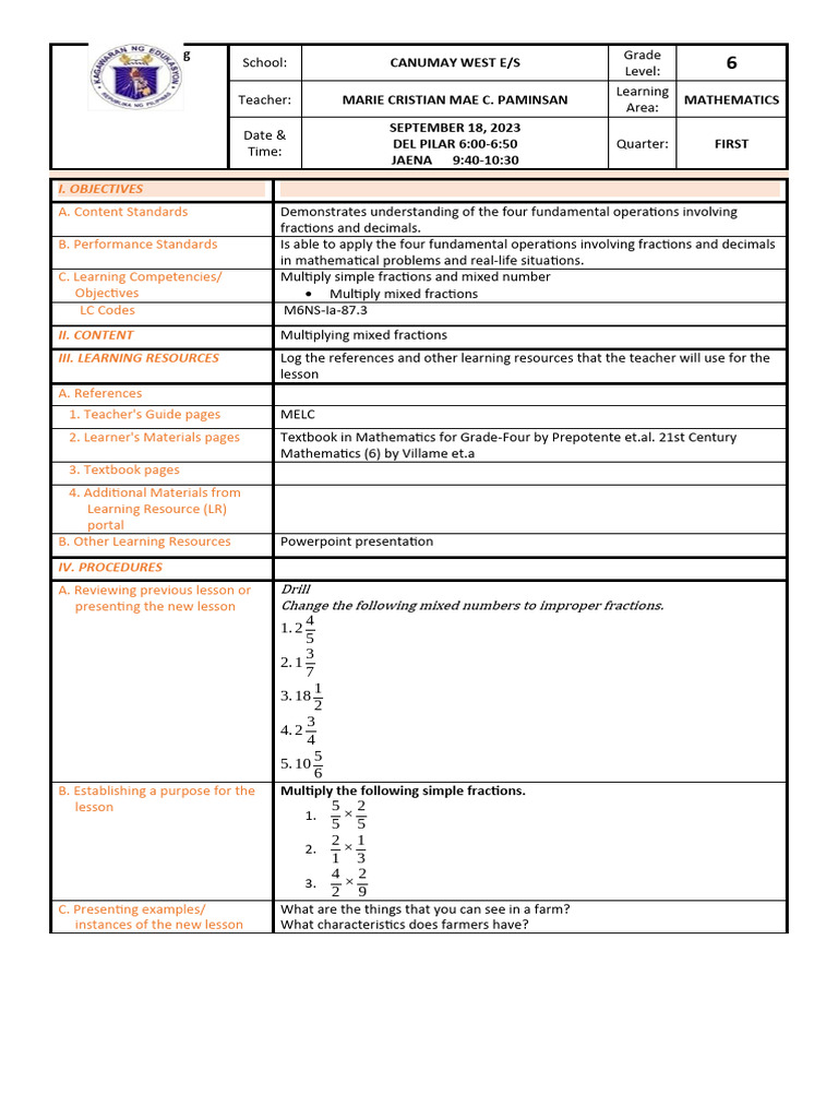 MATH6-WK2-LESSON4 | PDF | Learning | Multiplication
