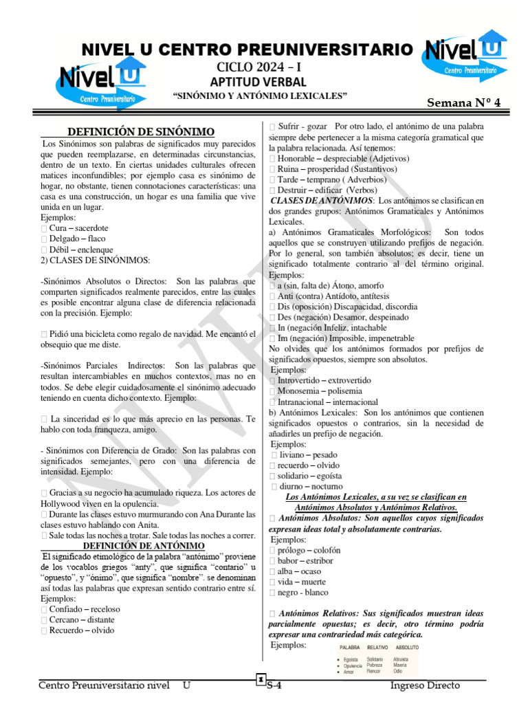 Semana 04 Aptitud Verbal | PDF