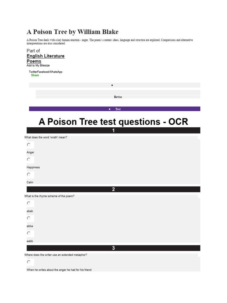 A Poison Tree by William Blake | PDF
