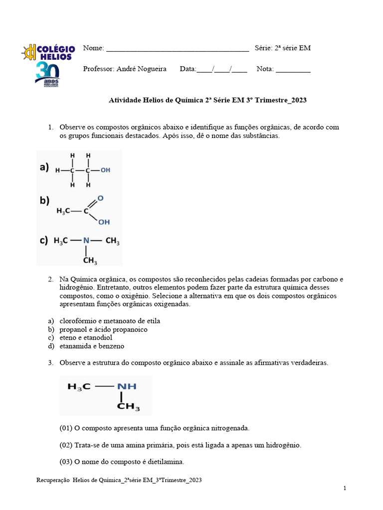 Trabalho Helios - 2 Série - 3° Trimestre | PDF
