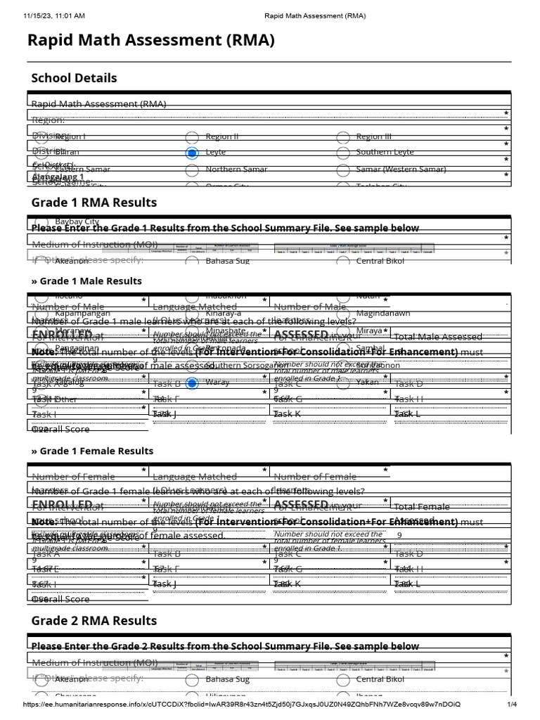 Rapid Math Assessment (RMA) PRETEST SUBMITTED ONLINE | PDF