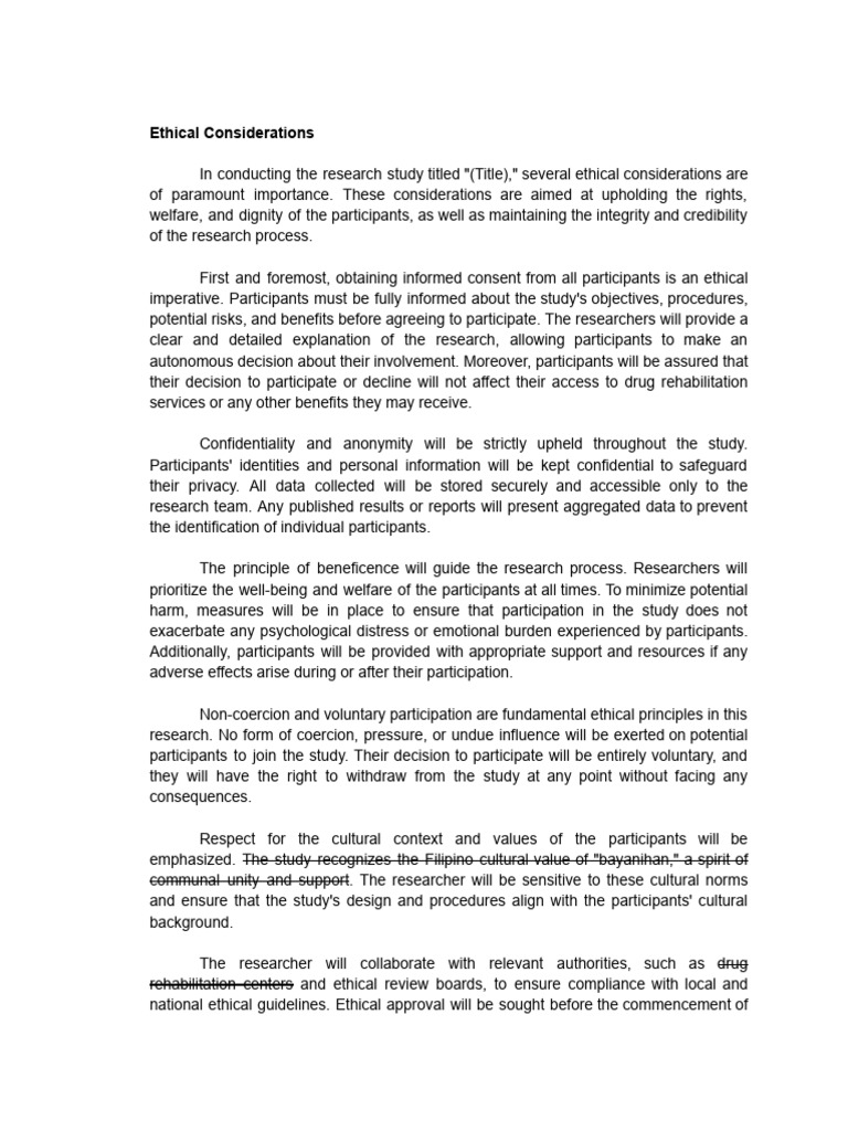 Sample Template. Ethical Considerations | PDF | Career & Growth | Self ...