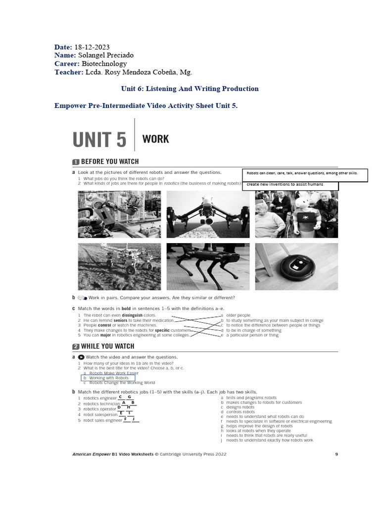 Unit 6 - Listening and Writing Production | PDF