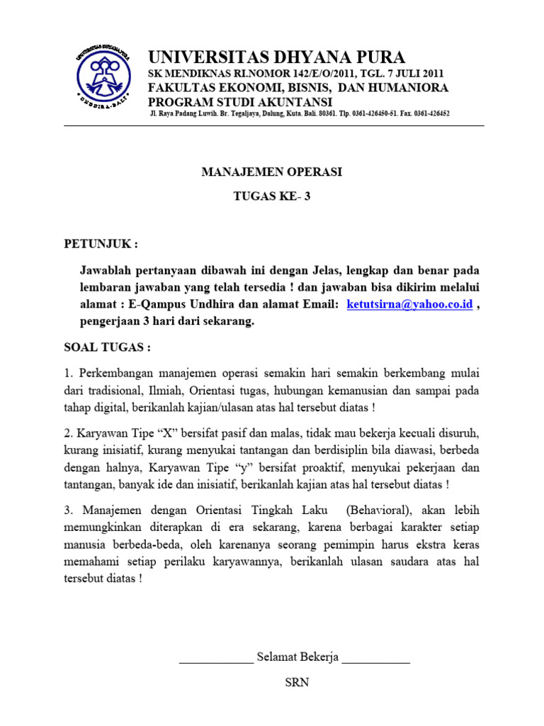 Tugas Manajemen Operasional | PDF