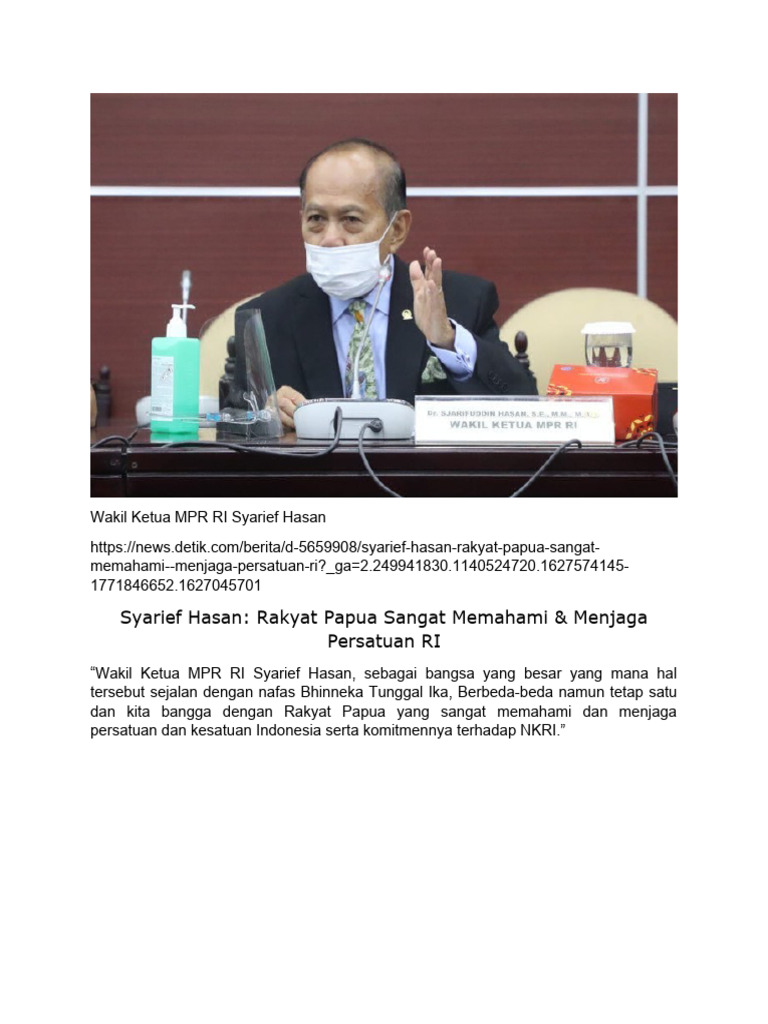 34A. SYARIEF HASAN, RAKYAT PAPUA SANGAT MEMAHAMI & MENJAGA PERSATUAN RI ...