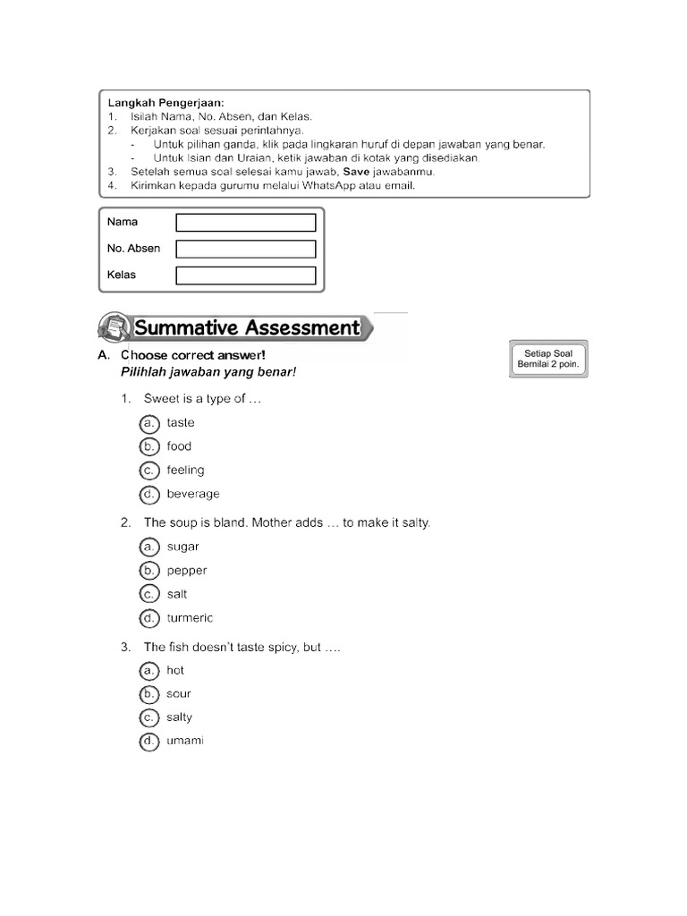 SD Bahasa Inggis 5 Summative Assessment Unit 1 | PDF