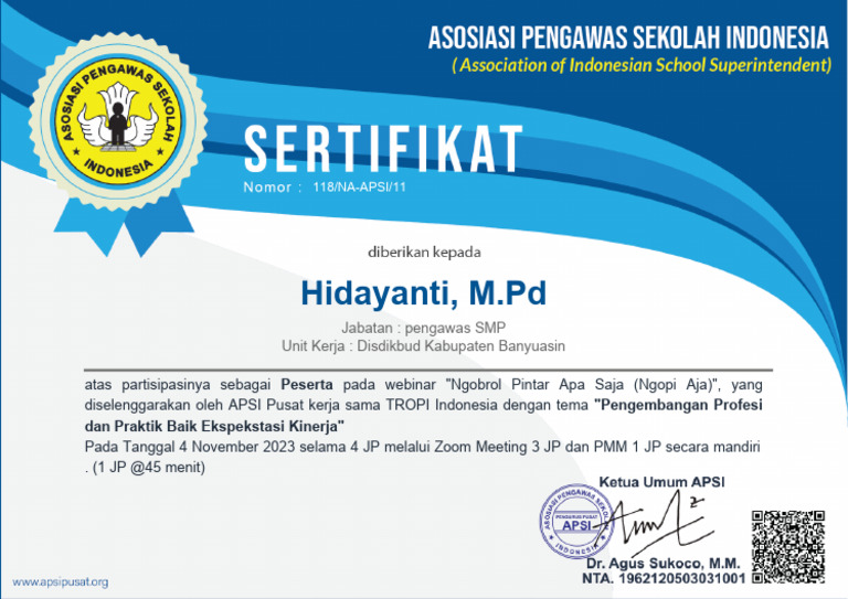 Sertifikat Ngopi Aja 118 Hida, S.PD Apsi Ok | PDF