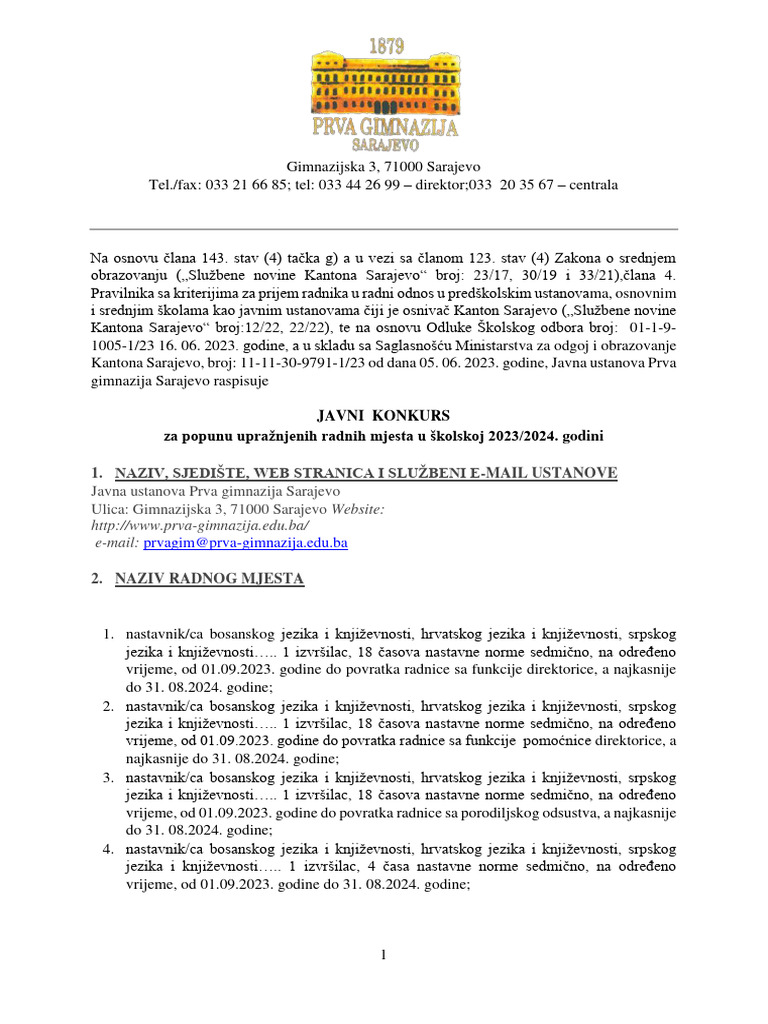 Tekst Javnog Konkursa Za SK 2023 2024 1 | PDF