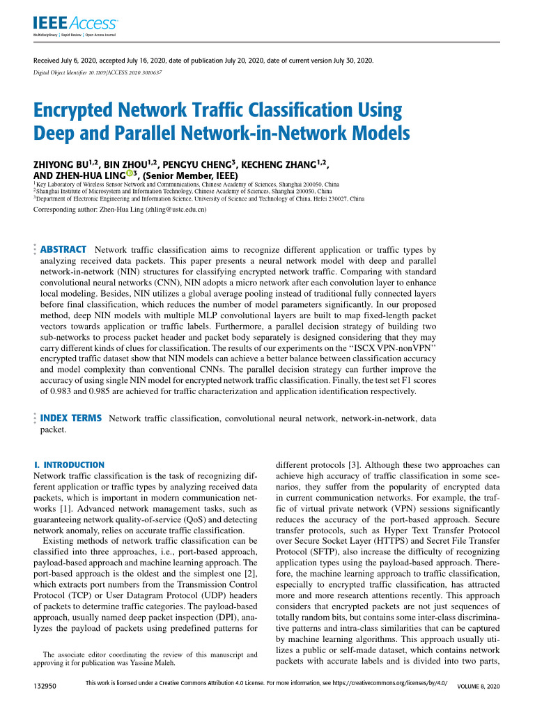Encrypted Network Traffic Classification Using Deep and Parallel Network-in-Network Models | PDF ...