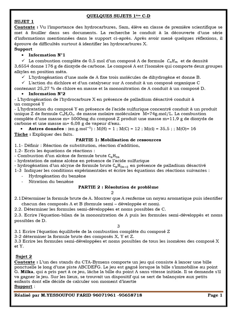 Compilation Sujet 1ère C D - 082339 | PDF