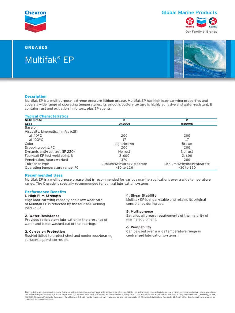 Chevron Multifak EP Grease | PDF | Chemistry | Mechanical Engineering