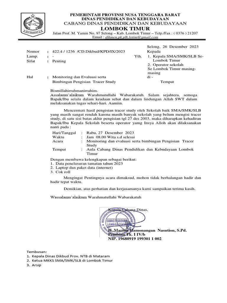 Surat Monitoring Dan Evaluasi Serta Bimbingan Pengisian Tracer Study | PDF Surat Monitoring Dan Evaluasi Serta Bimbingan Pengisian Tracer Study | PDF