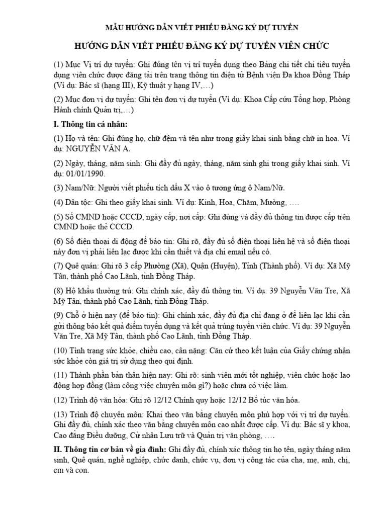 Mau Huong Dan Viet Phieu Dang Ky Du Tuyen 2023 | PDF
