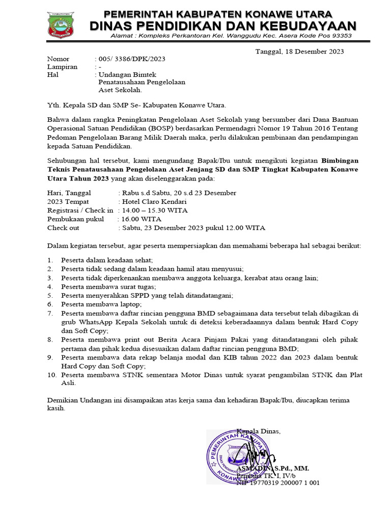 Undangan Bimtek Aset Fix | PDF