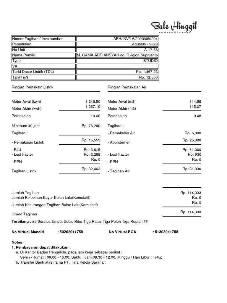 Cetak Invoice Listrik Air | PDF