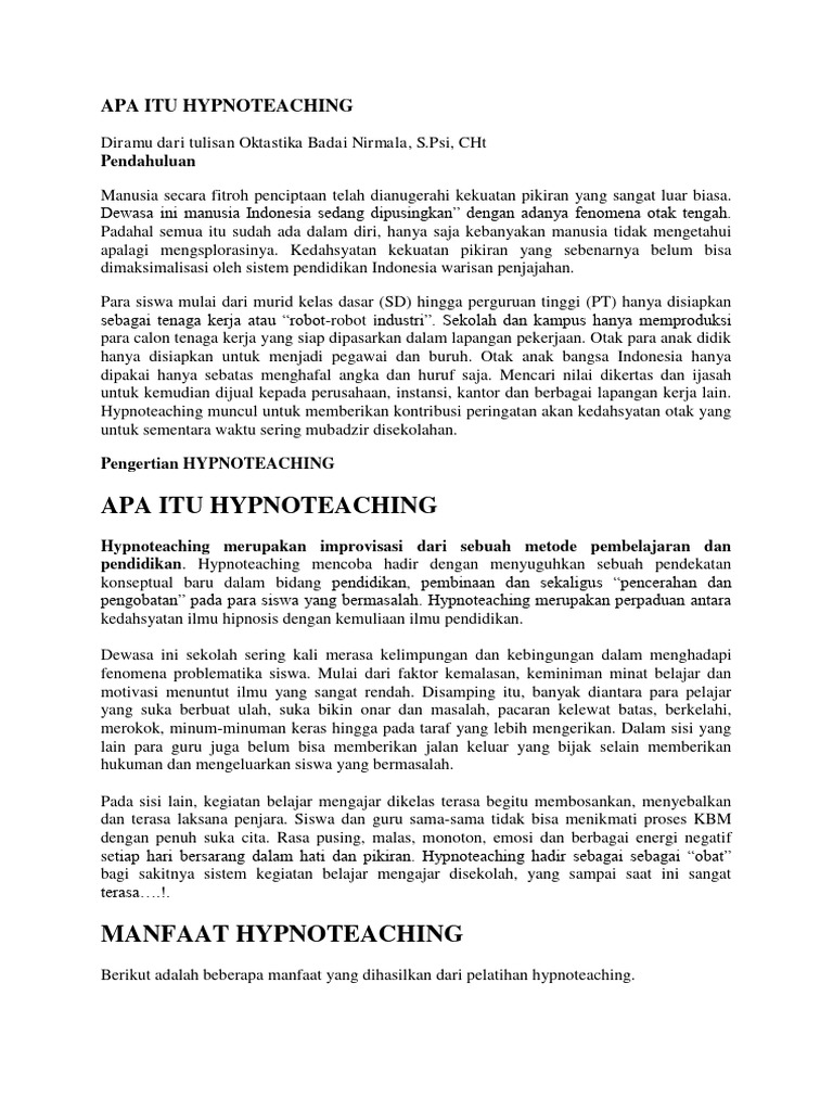 Apa Itu Hypnoteaching | PDF