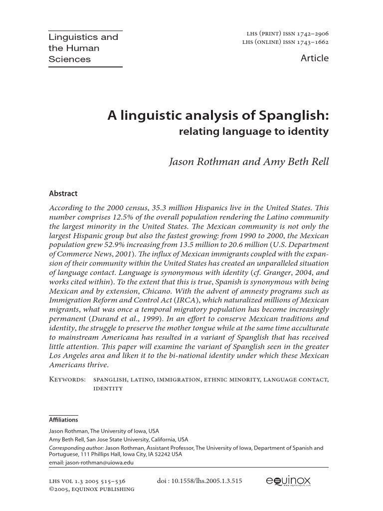 Spanglish: Language and Identity Analysis | PDF | Social Science
