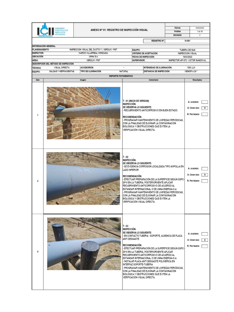 Registro Inspección Visual DUCTO 11 | PDF