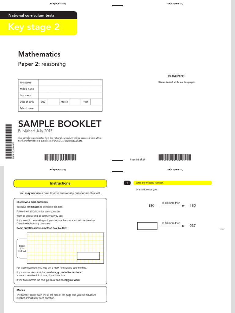 Sample - ks2 - Mathematics - Paper2 - Reasoning 4B4 | PDF | Triangle ...