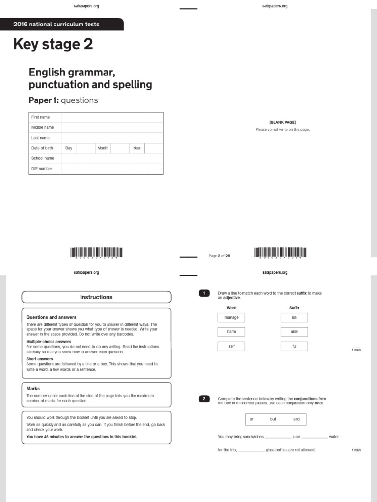 2016 - ks2 - EnglishGPS - Paper1 4B4 | PDF | Sentence (Linguistics) | Copyright