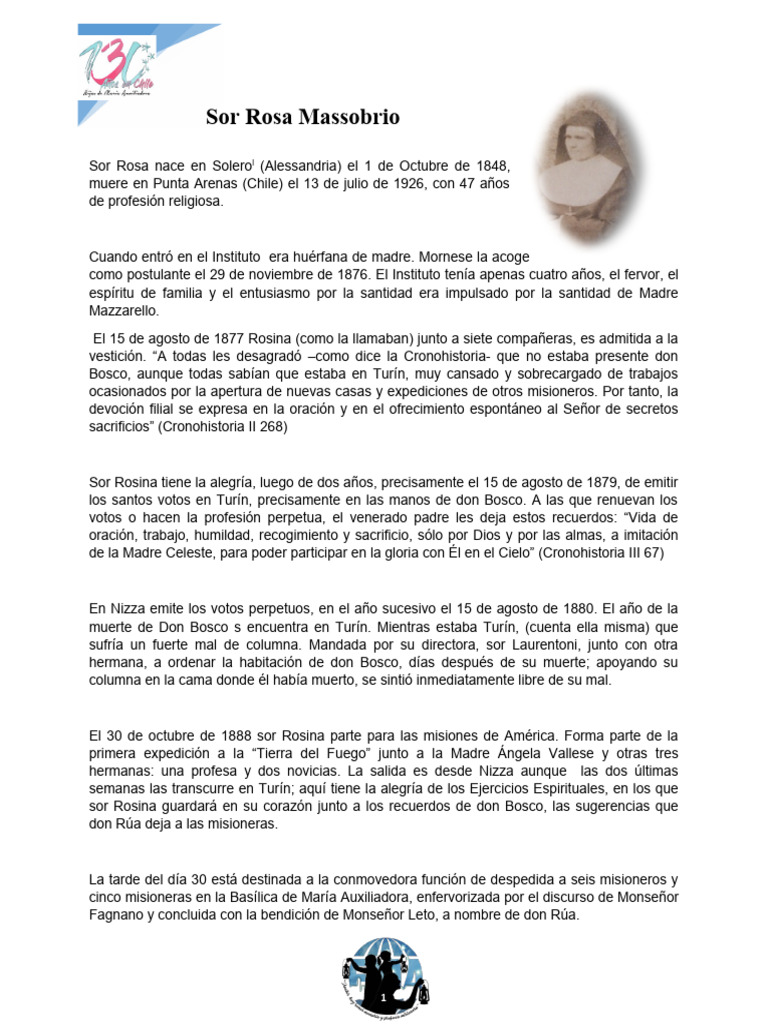 Sor Rosa Massobrio1 | PDF | Órdenes y sociedades católicas