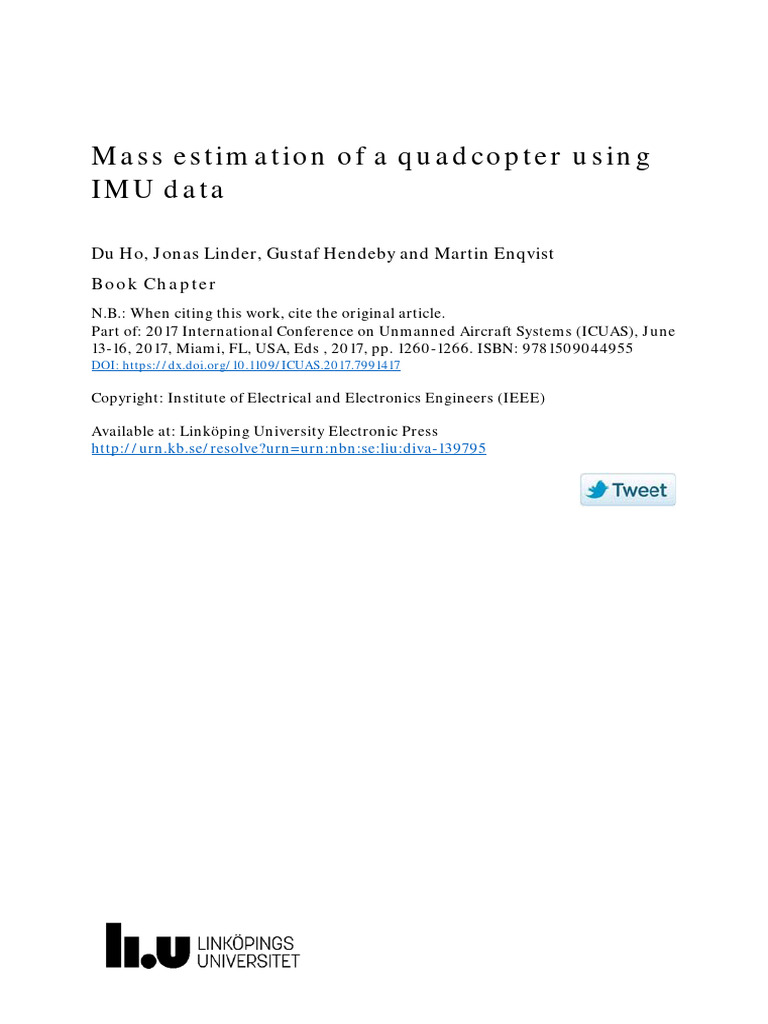 Mass Estimation of A Quadcopter Using IMU Data | PDF | Quadcopter