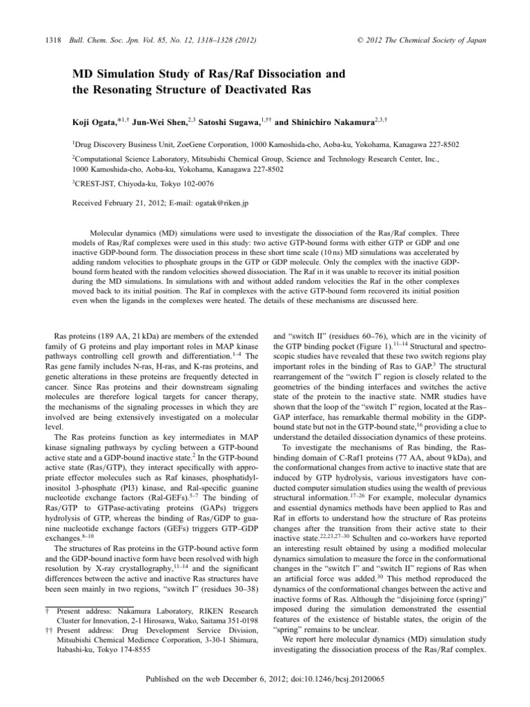 Molecular Dynamics of Ras/Raf Complex | PDF | Chemistry | Biochemistry