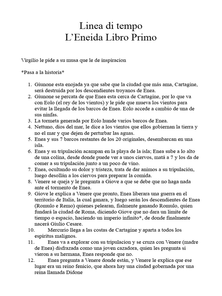Resumen L'Eneide Libro 1 (Español) | PDF