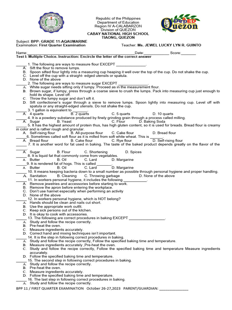 1st Quarter BPP | PDF