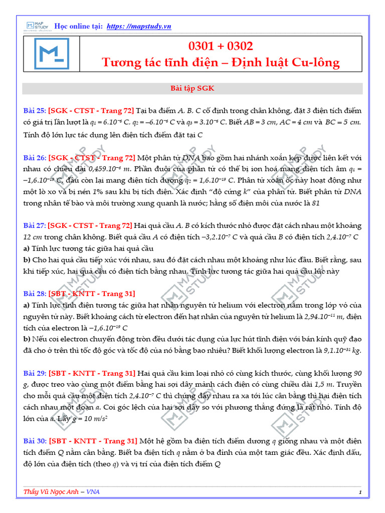 0301 - Chữa bài tập về Định Luật Cu-Lông | PDF