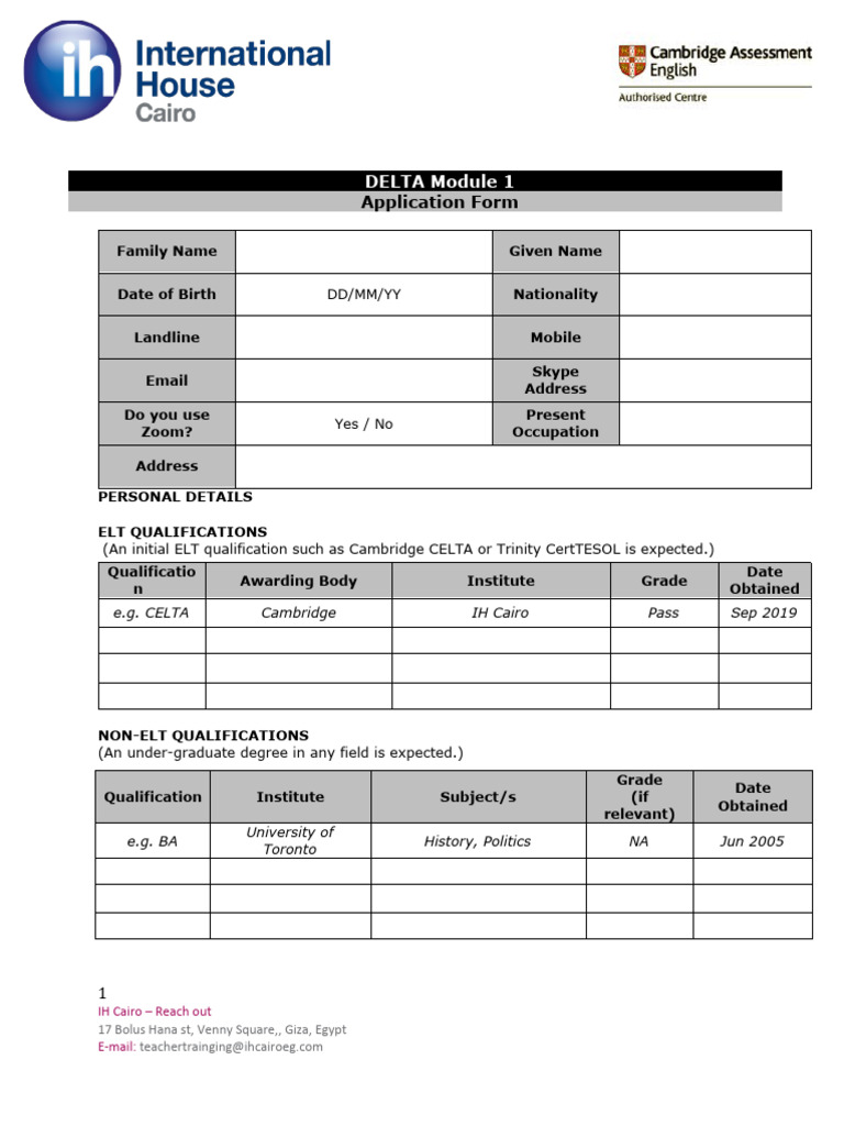 DELTA Module 1 Application Form + Pre-Interview Task 2024 | PDF