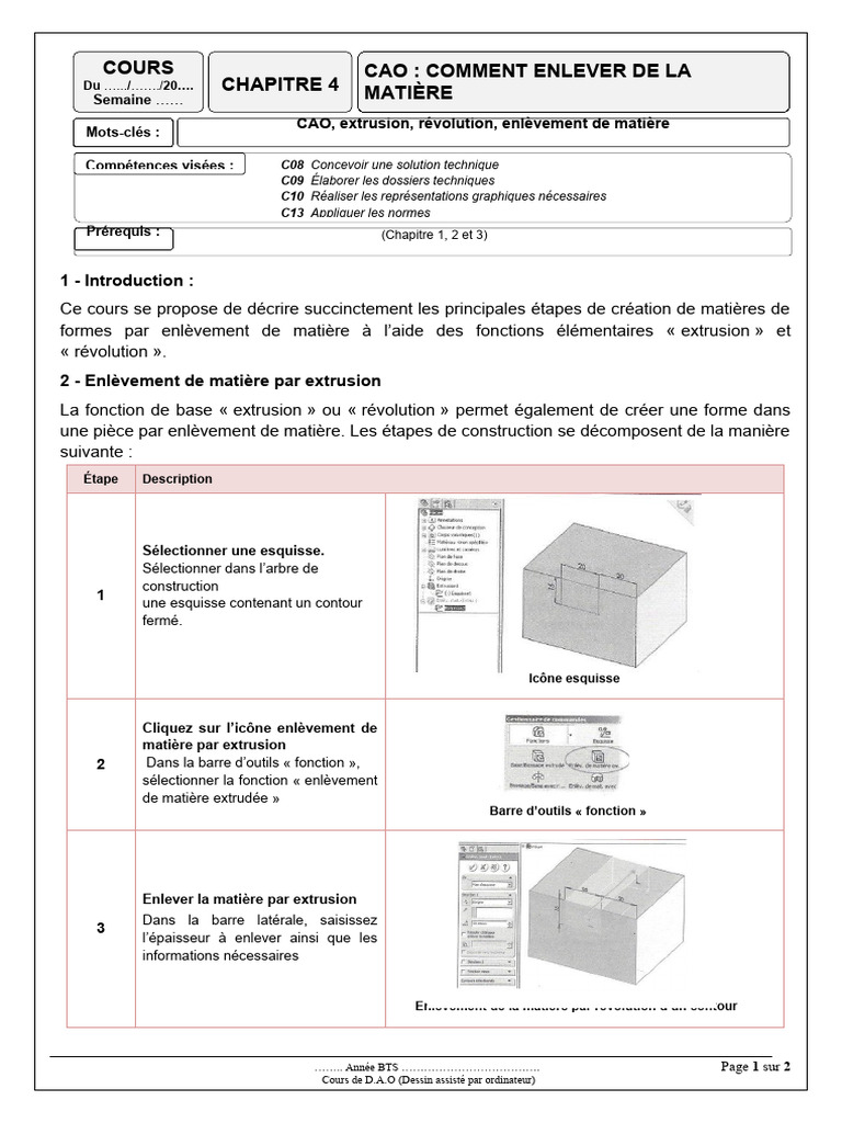 Chapitre 4 - Séance 1 MI 1 - CAO Comment Enlever de La Matière - Doc Prof | PDF