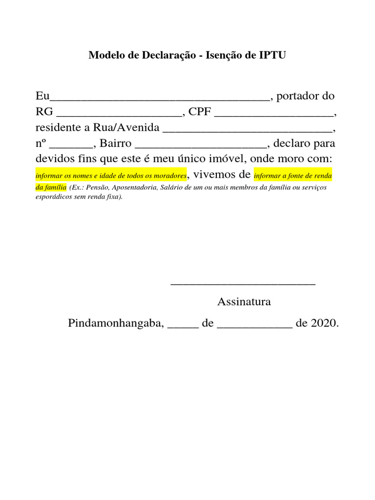 Modelo de Declaração de Isenção de IPTU | PDF | Direito