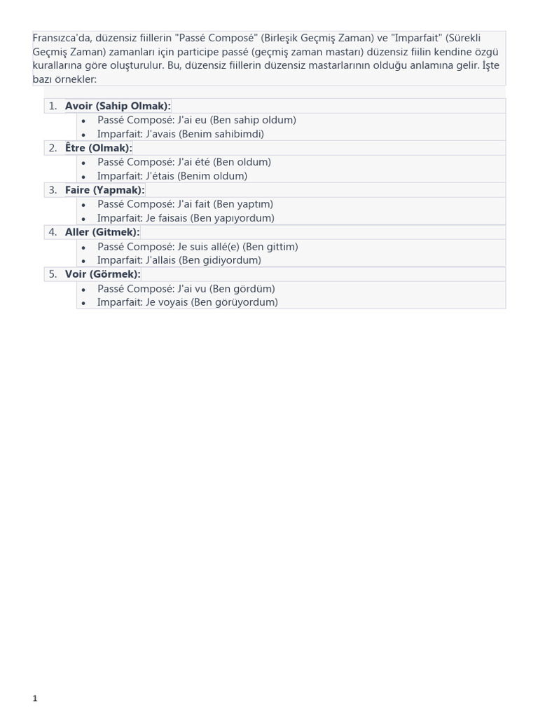 Fransızca Gramer Notlari | PDF