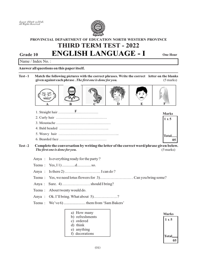 Grade 10 English Language Test 2022 | PDF | Language Arts & Discipline