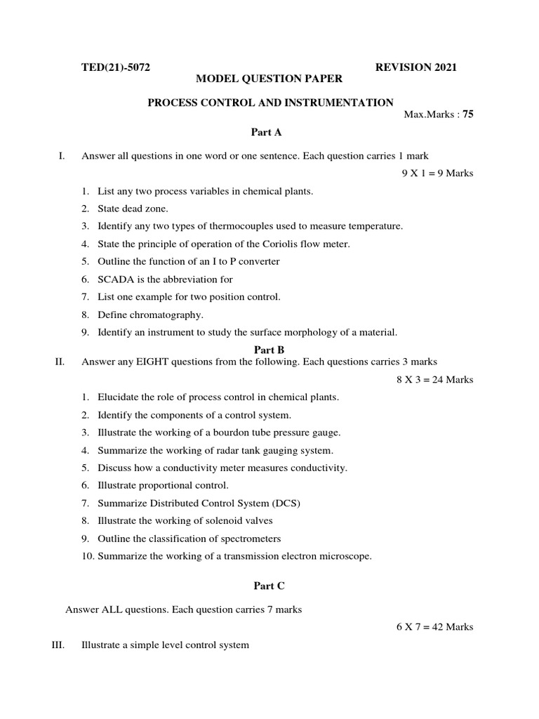Ted (21) - 5072 Revision 2021 Model Question Paper Process Control and ...
