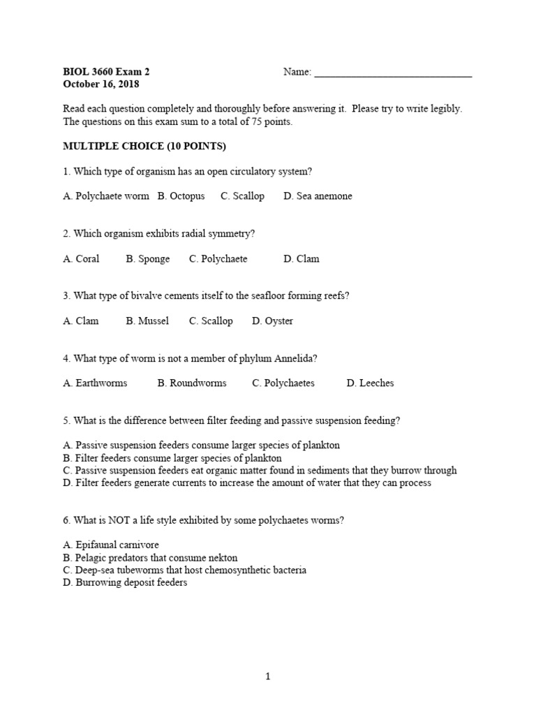 BIOL 3660 Exam 2: Invertebrate Biology | PDF | Mollusca | Invertebrate