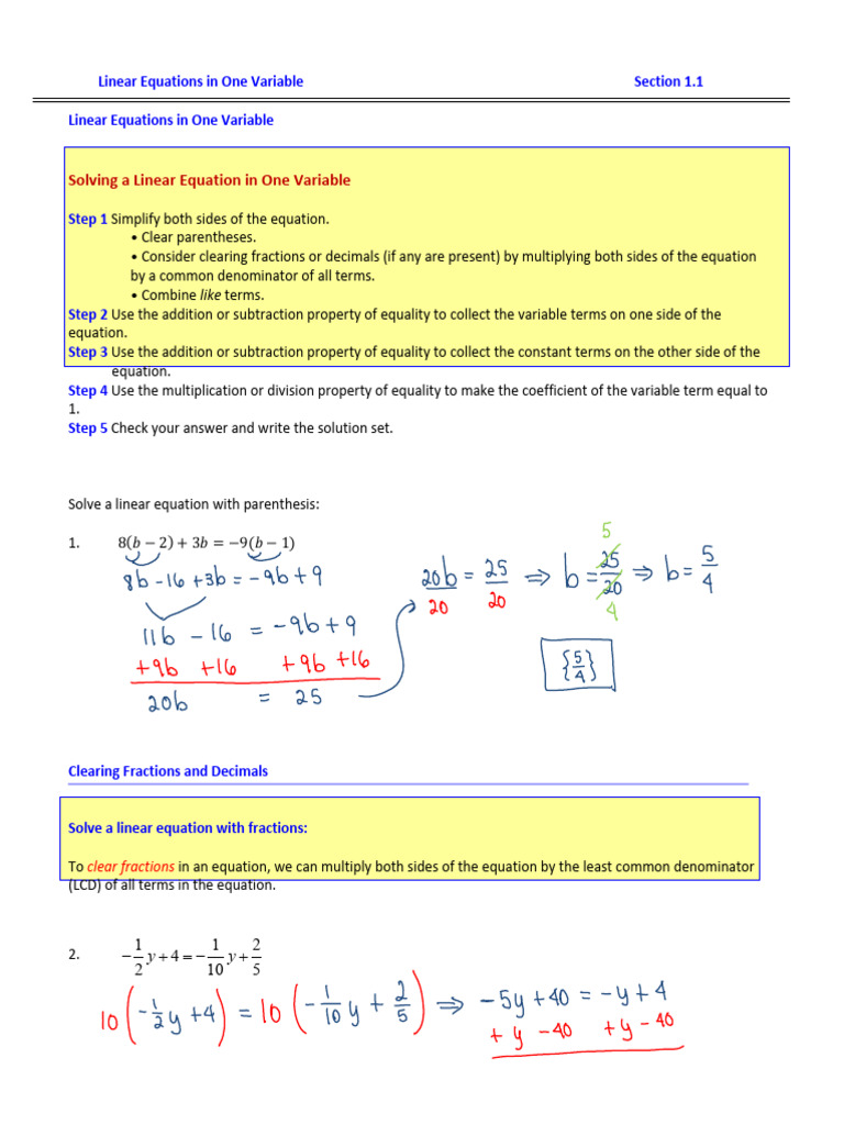1.1 Solving Linear Equations | PDF | Equations | System Of Linear Equations