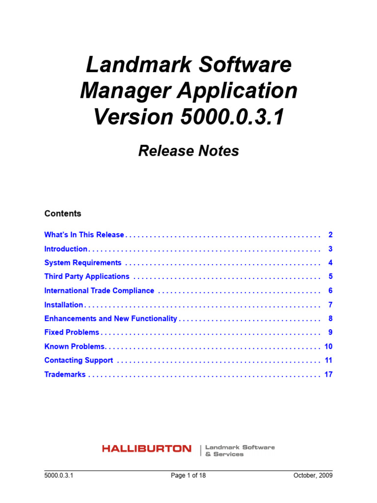 Landmark Software Manager 5000.0.3.1 Release Notes | PDF