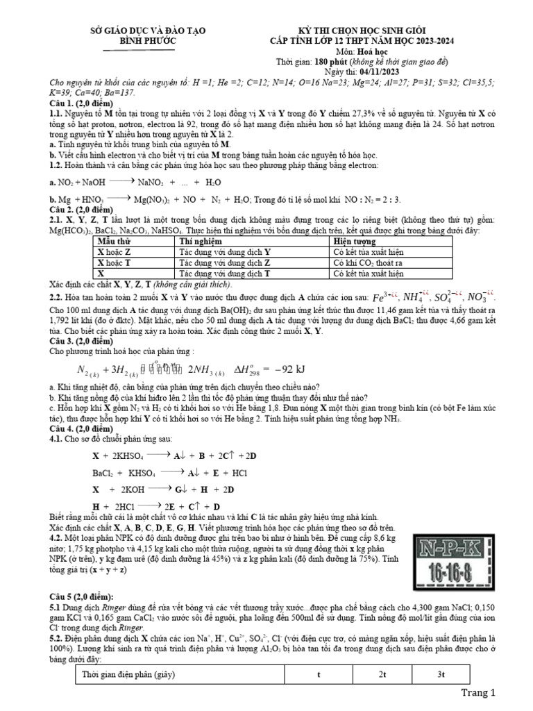 2023-2024 HSG 12 Bình Phước - File Đề | PDF